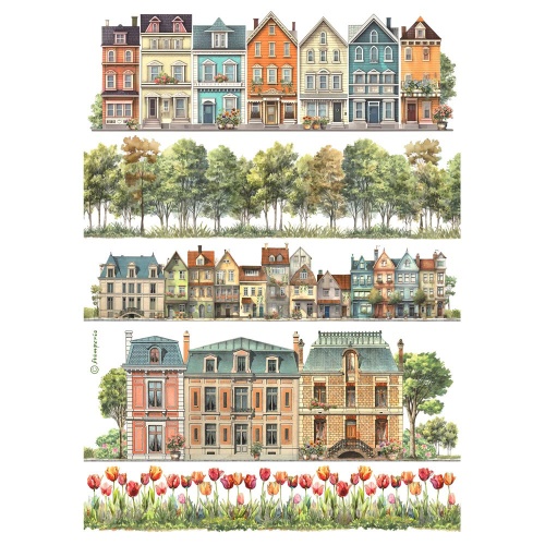 Stamperia A4 Rice Paper - Houses - DFSA4989 | Thats Crafty