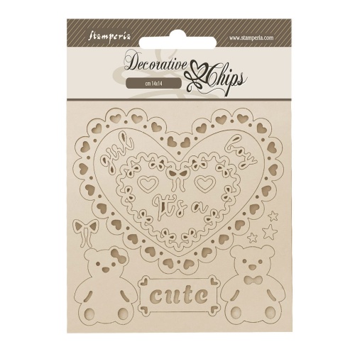 Stamperia Decorative Chips - Baby - Heart and Bears - SCB283 | Thats Crafty