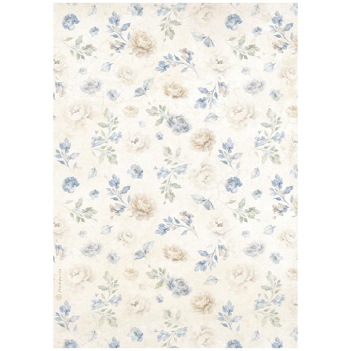 Stamperia A4 Rice Paper - Timeless - Blue Flowers Pattern - DFSA41035 ...